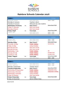 Rainbow Schools Term Days 2026 - Rainbow Schools